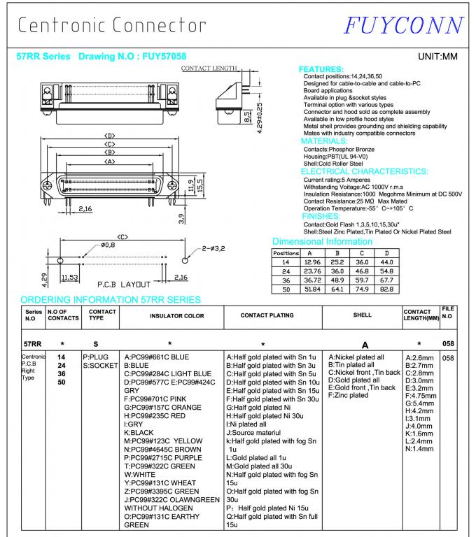 14 Pin DDK Centronic PCB Right Angle Female Ribbon Connector Certified UL