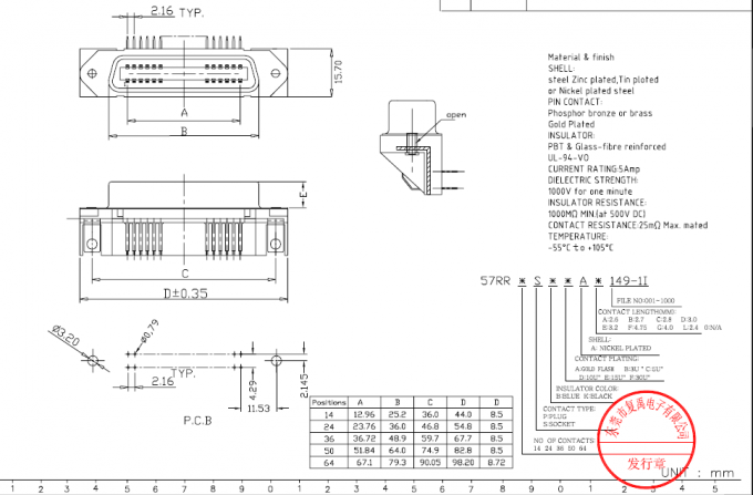 32 Pairs entronic PCB Right Angle Female 64 Pin Circuit Board Connectors